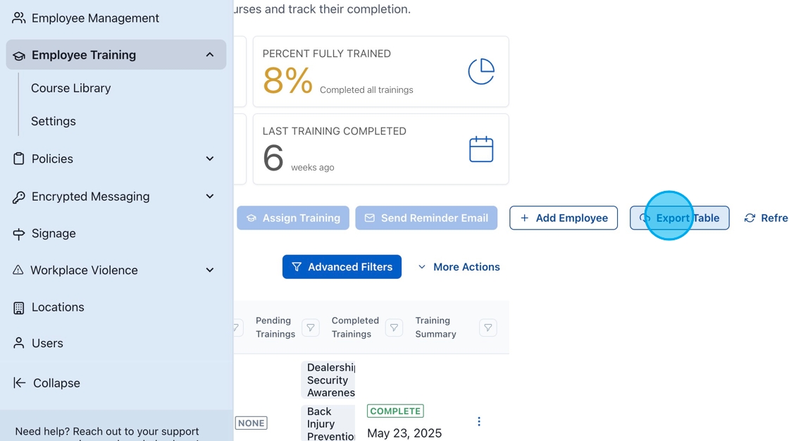 Downloading an Employee Training Report