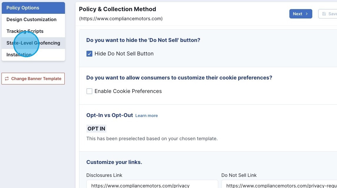 Adding or Removing State-Level Geofencing to a Cookie Banner